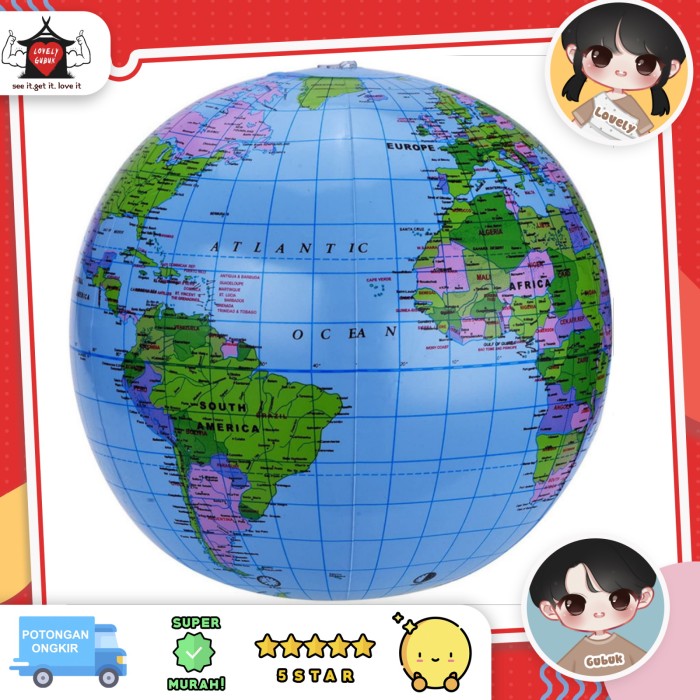 Balon bola dunia, Mainan bola bola peta dunia, world map balloon ...