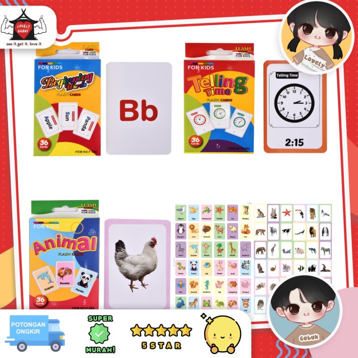 Flash card english anak, Kartu belajar huruf, animal anak - Lovelygubuk