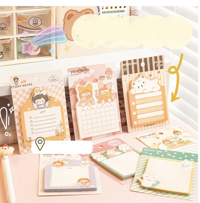 Sticky Note Lucu kartun, Adhesive Memo sticky notes - Lovelygubuk